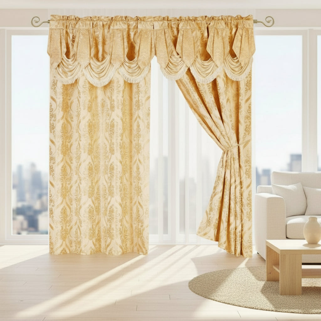 6 pcs Drapes Set Valance Sheer 2 Tie Backs - Anna's Linens